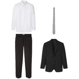 Anzug bonprix, Herren, Gr. 54, N-Gr, schwarz, Web, Obermaterial: 100% Polyester. Obermaterial 2: 100% Baumwolle. Futter: 100% Polyester, gepflegt, unifarben, festlich, bequem, Anz&uuml;ge, festlicher Stil, bequeme Passform, aus Polyester und Baumwolle