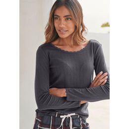 s.Oliver Damen Pyjamaoberteil, Gr. 44, grau, Feinstrick, Obermaterial: 100% Baumwolle, unifarben, Shirts, aus Ajour-Strick