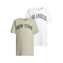 Urban Classics T-Shirt 'New York & Los Angeles College' M&auml;dchen Gr&ouml;&szlig;e 122/128 gr&uuml;n / wei&szlig;