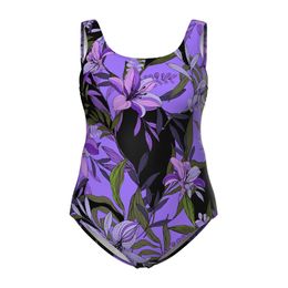 Ulla Popken Badeanzug Damen Gr&ouml;&szlig;e L/XL gr&uuml;n / lila / lavendel / schwarz