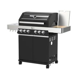 R&ouml;sle R&ouml;sle Gasgrill Videro G4-Sb Vario+, Schwarz, Metall, 57x118x138 cm, Deckel mit Sichtfenster, Seitenablage, Temperaturanzeige, herausnehmbare Fettauffangbox, R&auml;dern, 2 gebremsten Sideburner, Warmhalterost, Infrarot-Backburner, Besteckhalter, Druckregler, stufenlos regulierbar, Grills & Outdoor-K&uuml;chen, Gasgrills