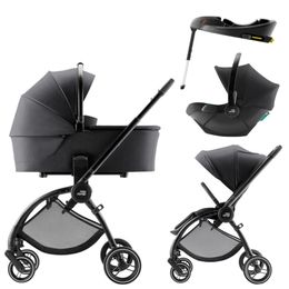 R&ouml;mer Britax Britax R&ouml;mer Kinderwagenset Rio Set inkl. Baby-Safe Core und Base Core, Schwarz, Textil, 55x120x93 cm, EN 1888, ECE R 129 i-Size, Feststellbremse, Federung, 5-Punkte-Gurt, f&uuml;r Babyschale geeignet, Griff in Lederoptik, Sitz umsetzbar,abnehmbarer und waschbarer Bezug, ergonomischer Trageb&uuml;gel, Flugzeugzulassung, Gurtl&auml;ngenverstellung, Sonnendach, optimaler Aufprallschutz, schadstoffgepr&uuml;ft, Isofix-B