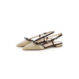 Evita SONIA Women's Sling Pumps - Patent Leather Beige/Dark Brown - 36