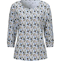 Damen 3/4-Arm-Shirt im Grafik-Dessin ecru-bleu-bedruckt, Gr&ouml;&szlig;e 38
