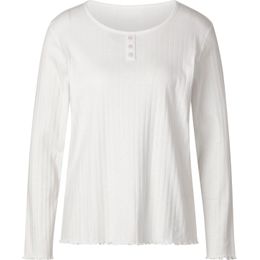 Damen Langarmshirt mit Wellen-Saum ecru, Gr&ouml;&szlig;e 42