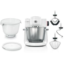 Bosch K&uuml;chenmaschine &raquo;Serie 6 MUMS6EW18, f&uuml;r schwere und gro&szlig;e Teigmengen, made in EU&laquo; 2 XL-Sch&uuml;sseln (Edelstahl, Kunststoff), Patisserie-Set, wei&szlig; 