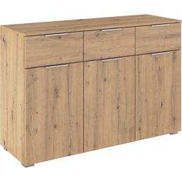 Rauch Kombikommode &raquo;Sideboard Schubladenkommode CORTONA mit Dekor-Front&laquo; Breite 120 cm inkl. Soft-Close-Funktion, mit 3 Schubladen und 3 verstellbaren
