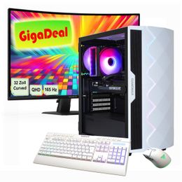 GAMEMAX Gaming-PC-Komplettsystem "GigaDeal Diamond WT SET2643", Energieeffizienz: F (A-G), wei&szlig;, Microsoft Windows 11 Home (64 Bit), 32 GB RAM 1.000 GB SSD, Computer_Komplettsysteme, Windows 11 + Gigabyte GS32QC LED-Monitor Curved, 80 cm (32")