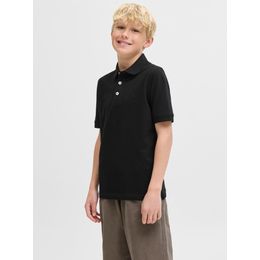 Jack & Jones Poloshirt JACK & JONES JUNIOR "JJEPAULOS POLO SS NOOS JNR", Jungen, Gr. 152, schwarz (schwarz detail:tonal, schwarz, slim), Single Jersey, Obermaterial: 100% Baumwolle, unifarben, slim fit, Shirts