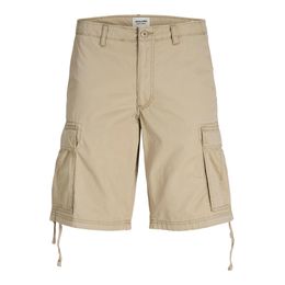 Jack & Jones PlusSize Cargoshorts "JPSTCOLE FRANK CARGO SHORT MID SN PLS", Herren, Gr. 44 (5XL), N-Gr, crockery, Web, Obermaterial: 100% Baumwolle, JACK & JONES PLUSSIZE, unifarben, kniefrei, Hosen, mit Taschenb&auml;ndern