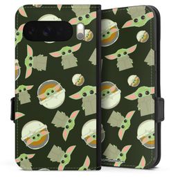 DeinDesign Google Pixel 10 Pro XL Handy Klapph&uuml;lle Handyh&uuml;lle aus Kunst Leder schwarz Flip Case Official Licensed Product Star Wars Muster Baby Yoda Sideflip mit