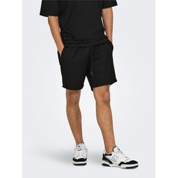 Only & Sons Shorts ONLY & SONS "ONSTEL LIFE PLIZZE SHORTS NOOS", Herren, Gr. M, N-Gr, schwarz, Web, Obermaterial: 100% Polyester, unifarben, straight fit knielang, Hosen Shorts