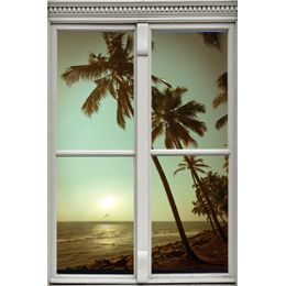 Wandsticker queence "Palmenstrand", gr&uuml;n, B:40cm H:60cm T:0,1cm, Wandtattoos, Wandsticker, Wandsticker, Wandbild, selbstklebend, 3D, Fenster