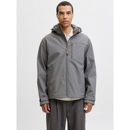 Jack & Jones Softshelljacke JACK & JONES "JJTHATCHER SOFTSHELL HOOD", Herren, Gr. XS, castlerock, Web, Obermaterial: 100% Polyester, unifarben, regular fit normal, Jacken Softshelljacke