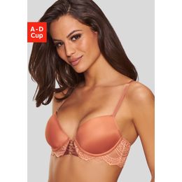 Push-up-BH Lascana "Eleonora", Damen, Gr. 85, Cup B, braun (kupferfarben), Spitze, Obermaterial: 60% Polyamid, 35% Polyester, 5% Elasthan, BHs Push-up-BH, mit feiner Schn&uuml;rung in Satin-Optik, sexy Dessous, Amira-Kollektion