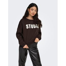 Sweatshirt Only "ONLSWEAT L/S CREW OVERSIZE STATE SWT", Damen, Gr. M, coffee bean detail:studio, terry emb., Sweatware, Obermaterial: 60% Baumwolle, 40% Polyester, loose fit normal, Rundhals, Rippb&uuml;ndchen, Sweatshirts Sweatshirt