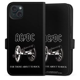 DeinDesign iPhone 15 Plus Handy Klapph&uuml;lle Handyh&uuml;lle aus Kunst Leder schwarz Flip Case Music Acdc Merchandise Sideflip mit Lasche