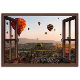 Leinwandbild Artland, B:100cm H:70cm, braun, Leinwand, Wohnzimmer, Bilder, "Fensterblick Kappadokien Ballonfahrt", auf Holzrahmen gespannt