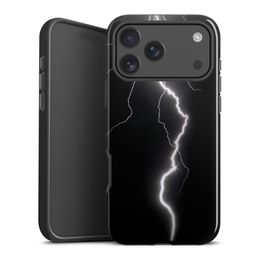 DeinDesign iPhone 17 Pro Max Handy Panzer Handyh&uuml;lle robuste Outdoor H&uuml;lle Schutzh&uuml;lle gl&auml;nzend Lightning Black & White Light Effect Tough Case