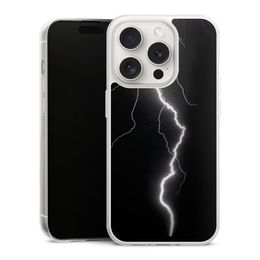 DeinDesign iPhone 15 Pro Handy Slim Case Silikon Handyh&uuml;lle transparent H&uuml;lle extra d&uuml;nn Lightning Black & White Light Effect Silikon Slim Case