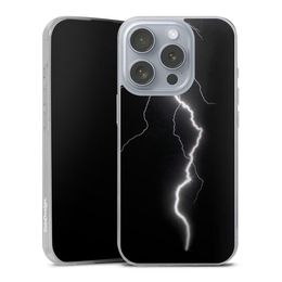 DeinDesign iPhone 16 Pro Handy Slim Case Silikon Handyh&uuml;lle transparent H&uuml;lle extra d&uuml;nn Lightning Black & White Light Effect Silikon Slim Case