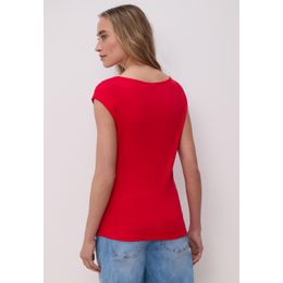 Street One Damen T-Shirt, rot, Gr. 40, unifarben, Web, 50% Baumwolle, 50% Modal, Shirts, mit U-Boot-Ausschnitt