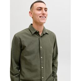 Jack & Jones JACK & JONES Herren Langarmhemd "JJEBREEZE LINEN BLEND SHIRT L/S SN"dusty olive, Gr. XL, unifarben, Web, Obermaterial: 70% Baumwolle, 30% Leinen,