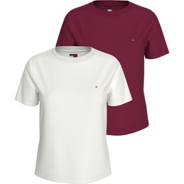 Tommy Jeans Damen T-Shirt "TJW 2PACK C-NECK TEE"ecru, lavish cerise, Gr. XS, unifarben, Single Jersey, Obermaterial: 100% Baumwolle, Shirts, mit