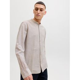Jack & Jones JACK & JONES Herren Langarmhemd "JJEBREEZE LINEN BLEND BAND SHIRT L/S SN"string, Gr. S, unifarben, Web, Obermaterial: 70% Baumwolle, 30% Leinen,