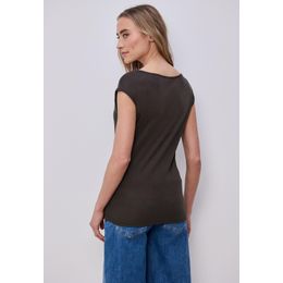 Street One Damen T-Shirt, braun, Gr. 40, unifarben, Web, 50% Baumwolle, 50% Modal, Shirts, mit U-Boot-Ausschnitt