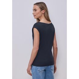 Street One Damen T-Shirt, schwarz, Gr. 44, unifarben, Web, 50% Baumwolle, 50% Modal, Shirts, mit U-Boot-Ausschnitt