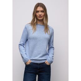Strickpullover Street One, Damen, Gr. 36, bonnet blau, Web, 100% Baumwolle, unifarben, comfort fit normal, U-Boot-Ausschnitt, B&uuml;ndchen, Pullover Strickpullover, aus reiner Baumwolle