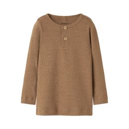 name it Jungen Langarmshirt "NMMKAB LS TOP NOOS", braun, Gr. 92, unifarben, Feinripp, Obermaterial: 57% Baumwolle, 38% Modal, 5% Elasthan, Shirts, Im