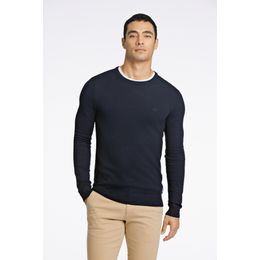 LINDBERGH Herren Strickpullover, blau, Gr. L, bestickt, unifarben, Strick, Obermaterial: 80% Viskose, 20% Nylon, Pullover, mit Logo-Stickerei