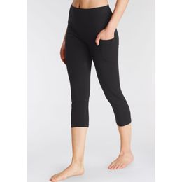 active by Lascana LASCANA ACTIVE Damen 3/4-Leggings, Gr. 32, schwarz, Obermaterial: 95% Baumwolle, 5% Elasthan, unifarben, Basic, Hosen, mit Handytasche, Loungewear