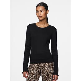 Pieces Damen Langarmshirt "PCMARIE LS O-NECK POIN TOP JRS NOOS BC", schwarz, Gr. XXL, unifarben, Jersey, Obermaterial: 100% Baumwolle, Shirts