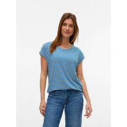 V&eacute;ro Moda VERO MODA Damen Rundhalsshirt "VMAVA PLAIN SS TOP STRIPE GA JRS NOOS", blau, Gr. XS, gestreift, Jersey, Obermaterial: 95% Lyocell, 5% Elasthan,