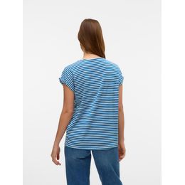 V&eacute;ro Moda VERO MODA Damen Rundhalsshirt "VMAVA PLAIN SS TOP STRIPE GA JRS NOOS", blau, Gr. L, gestreift, Jersey, Obermaterial: 95% Lyocell, 5% Elasthan,