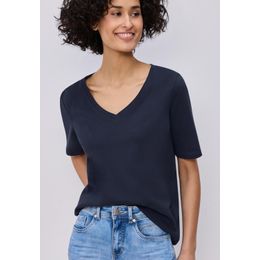 Street One Damen V-Shirtshadowed navy, Gr. 34, unifarben, Web, 100% Baumwolle, Shirts, aus reiner Baumwolle