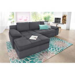 Ecksofa Home Affaire "Labene L-Form", grau (dunkelgrau), B:270cm H:82cm T:90cm, Struktur fein (95% Polyester, 5% Polyamid);Luxus-Microfaser ALTARA NUBUCK (100% Polyester);Kunstleder SOFTLUX / Struktur (100% Polyester);Struktur (100% Polyester);Flachgewebe (95% Polyester, 5% Polyamid), Sofas, Ecksofa, wahlweise mit Bettfunktion und Bettkasten, auch als XXL-Variante