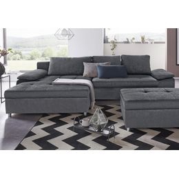 Ecksofa Home Affaire "Labene L-Form", grau (dunkelgrau), B:290cm H:82cm T:90cm, Struktur fein (95% Polyester, 5% Polyamid);Luxus-Microfaser ALTARA NUBUCK (100% Polyester);Kunstleder SOFTLUX / Struktur (100% Polyester);Struktur (100% Polyester);Flachgewebe (95% Polyester, 5% Polyamid), Sofas, Ecksofa, wahlweise mit Bettfunktion und Bettkasten, auch als XXL-Variante