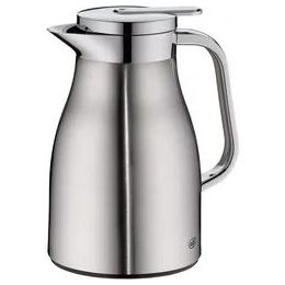 Isolierkanne Alfi "SKYLINE, mit Hartglaseinsatz und ergonomischem Griff", silber (edelstahlfarben), B:16cm H:21,5cm &Oslash;:13cm, Edelstahl, Glas, Kunststoff, Silikon, Kannen, Isolierkanne, 12h hei&szlig; & 24h kalt, Drehverschluss mit bequemem Druckknopf