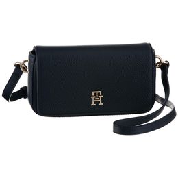Umh&auml;ngetasche Tommy Hilfiger "TH EMBLEM FLAP CROSSOVER", Damen, Gr. B/H/T: 21,5cm x 12,5cm x 5cm, blau (dw6 space blau), Polyurethan, Strukturmuster, unifarben, Taschen Umh&auml;ngetasche, mit TH-Emblem vorne