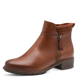 Stiefelette Tamaris, Damen, Gr. 37, cognac, Leder, Textil, Schuhe Stiefelette, Blockabsatz, RV-Boots mit wattierter Schaftrand-Polsterung