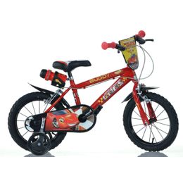 Kinderfahrrad DINO BIKES "Cars Buddy" Gr. 30, rot, Fahrr&auml;der, Kinder, 30cm, 16 Zoll (40,64cm), mit St&uuml;tzr&auml;dern, Trinkflasche und Frontschild