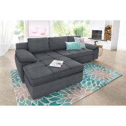 Ecksofa Home Affaire "Labene L-Form", grau (dunkelgrau), B:270cm H:82cm T:90cm, Struktur fein (95% Polyester, 5% Polyamid);Luxus-Microfaser ALTARA NUBUCK (100% Polyester);Kunstleder SOFTLUX / Struktur (100% Polyester);Struktur (100% Polyester);Flachgewebe (95% Polyester, 5% Polyamid), Sofas, Ecksofa, wahlweise mit Bettfunktion und Bettkasten, auch als XXL-Variante
