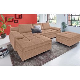 Ecksofa Home Affaire "Labene L-Form", braun (nuss), B:270cm H:82cm T:90cm, Struktur fein (95% Polyester, 5% Polyamid);Luxus-Microfaser ALTARA NUBUCK (100% Polyester);Kunstleder SOFTLUX / Struktur (100% Polyester);Struktur (100% Polyester);Flachgewebe (95% Polyester, 5% Polyamid), Sofas, Ecksofa, wahlweise mit Bettfunktion und Bettkasten, auch als XXL-Variante