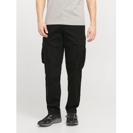 Jack & Jones Cargohose JACK & JONES "JPSTKANE JJJONNIE CARGO", Herren, Gr. 31, L&auml;nge 30, schwarz, Web, Obermaterial: 98% Baumwolle, 2% Elasthan, unifarben, loose fit kn&ouml;chellang, Hosen Cargohose