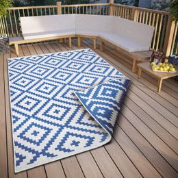 Teppich OTTO HOME "Ronda Wendeteppich" Gr. 2, blau (blau, creme), B:80cm H:5mm L:150cm, Kunstfaser, Teppiche, Teppich, Sisal-Optik, Flachgewebe, In- und Outdoor, geometrisches Boho Design