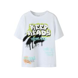 name it T-Shirt Jungen Gr&ouml;&szlig;e 122/128 limette / apricot / schwarz / wei&szlig;